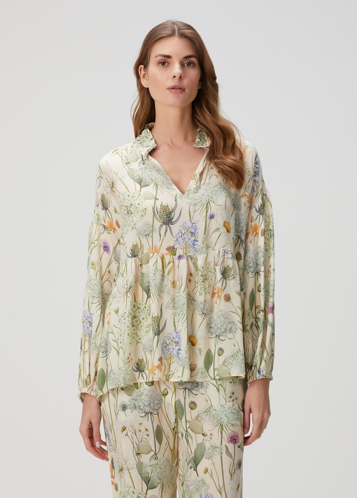 Dahlia Bianca - Bowie Krem Çiçekli Bluz - Çok Renkli