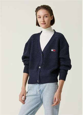 Tommy Jeans Kadın Lacivert V Yaka Hırka XS EU