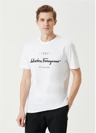 Salvatore Ferragamo Erkek Beyaz Bisiklet Yaka Logolu T-shirt S EU Salvatore Ferragamo Erkek Beyaz Bisiklet Yaka Logolu T-shirt S EU