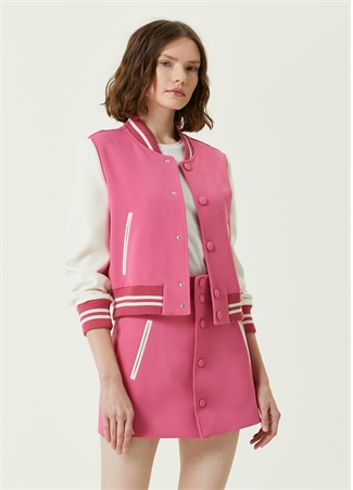 Red Valentino Kadın Pembe Beyaz Dik Yaka Şeritli Ceket 42 IT Red Valentino Kadın Pembe Beyaz Dik Yaka Şeritli Ceket 42 IT