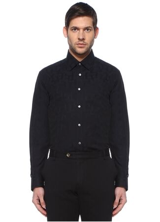 Pal Zileri Erkek Lacivert Klasik Yaka Geometrik Desenli Gömlek 39 IT