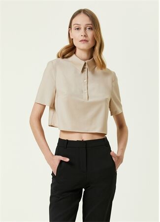 Loulou Studio Kadın Namil Bej Kısa Kol Yün Gömlek S EU