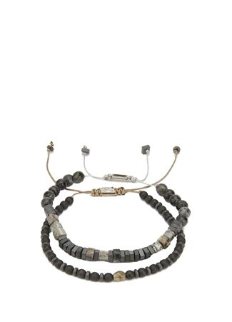 Network Erkek Gri Boncuklu 2li Bileklik EU