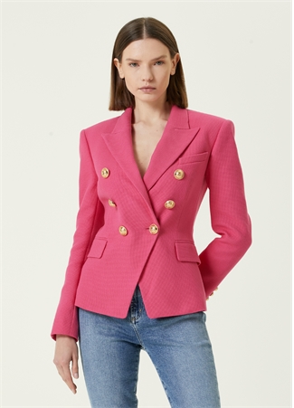 Balmain Kadın Pembe Gold Düğmeli Kruvaze Ceket 36 FR Balmain Kadın Pembe Gold Düğmeli Kruvaze Ceket 36 FR