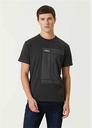 Stone Island Erkek Antrasit Bisiklet Yaka Baskılı T-shirt Gri L EU Stone Island Erkek Antrasit Bisiklet Yaka Baskılı T-shirt Gri L EU