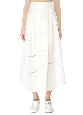 Brunello Cucinelli Kadın Beyaz Yüksek Bel Ajur Detaylı Midi Etek 36 IT