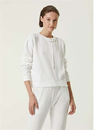 Bassigue Kadın Beyaz Bisiklet Yaka Waffle Dokulu Sweatshirt S EU