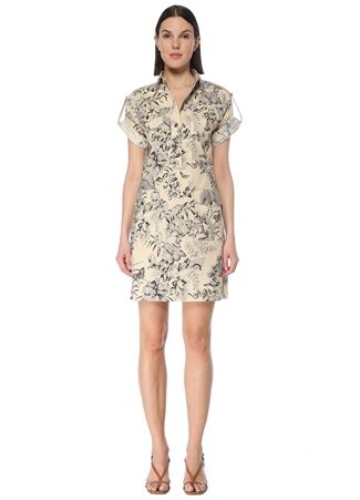 Etro Kadın Bej Çiçekli Kısa Kol Mini Gömlek Elbise 40 IT