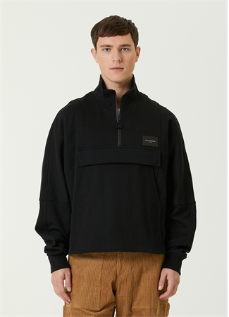 Wooyoungmi Erkek Siyah Yakası Fermuarlı Logolu Sweatshirt 46 IT Wooyoungmi Erkek Siyah Yakası Fermuarlı Logolu Sweatshirt 46 IT