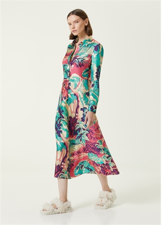 Red Valentino Kadın Desenli Midi İpek Gömlek Elbise 42 IT