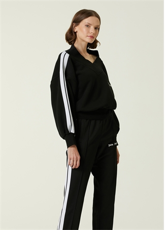 Palm Angels Kadın Siyah V Yaka Şeritli Sweatshirt XS EU Palm Angels Kadın Siyah V Yaka Şeritli Sweatshirt XS EU