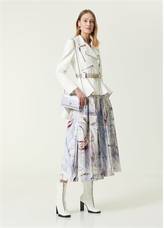 Alexander McQueen Kadın Mavi Desenli Midi Etek 42 IT Alexander McQueen Kadın Mavi Desenli Midi Etek 42 IT