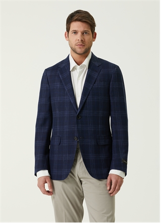 Zegna Erkek Drop 7 Lacivert Ekose Desenli Yün Ceket 50 IT Zegna Erkek Drop 7 Lacivert Ekose Desenli Yün Ceket 50 IT
