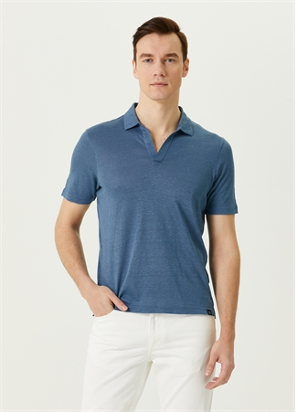 Lardini Erkek Mavi Polo Yaka Kısa Kollu Keten Triko 48 IT Lardini Erkek Mavi Polo Yaka Kısa Kollu Keten Triko 48 IT