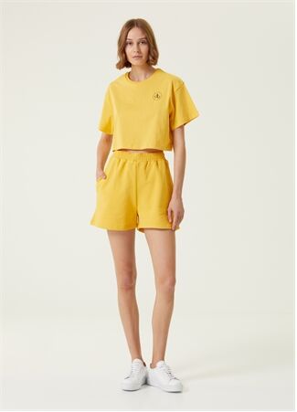 Dahlia Bianca Kadın Sarı Bisiklet Yaka Crop T-shirt XS EU