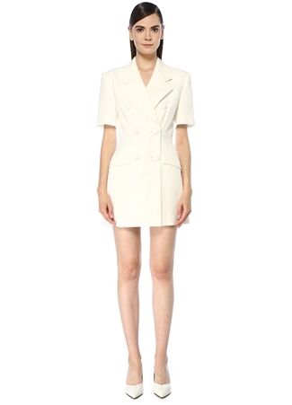 Sara Battaglia Kadın Beyaz Kelebek Yaka Kruvaze Mini Elbise 42 IT