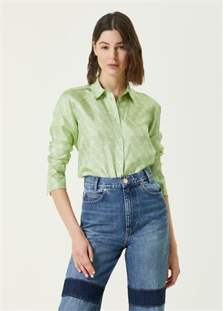 Sandro Kadın Yeşil Desenli İpek Gömlek 0 US
