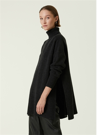 Academia Kadın Antrasit Dik Yaka Yırtmaç Detaylı Yün Kazak Gri XS Academia Kadın Antrasit Dik Yaka Yırtmaç Detaylı Yün Kazak Gri XS