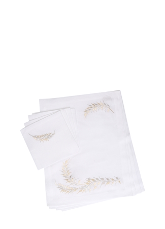 Serenk Beyaz Nakışlı 4lü Keten Amerikan Servis Seti Çok Renkli