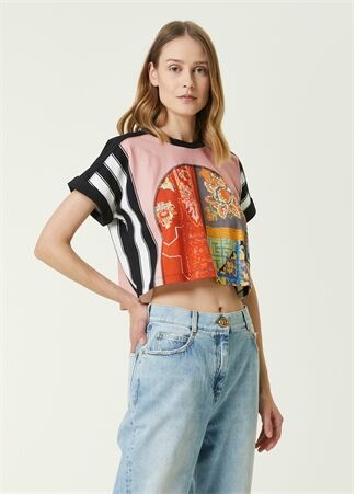 Balmain Kadın Bisiklet Yaka Desenli Crop T-shirt S EU