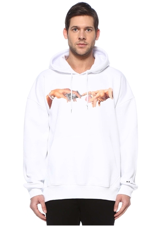 Ma Primi Giovani Erkek Creation Of Amex Kapüşonlu Oversize Sweatshirt Beyaz 2 EU
