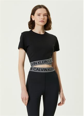Ck Performance Kadın Siyah Çapraz Logo Bantlı Cropped T-shirt L EU