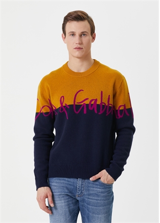 Dolce&gabbana Erkek Lacivert Sarı Logolu Yün Kazak M Eu Dolce&gabbana Erkek Lacivert Sarı Logolu Yün Kazak M Eu