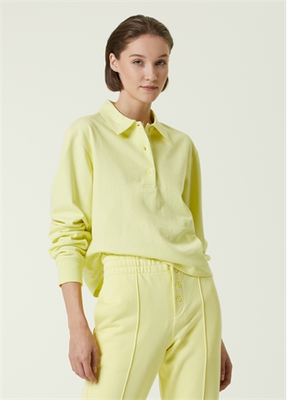 Helmut Lang Kadın Sarı Gömlek Yaka Düğmeli Sweatshirt S EU