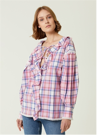 Msgm Kadın Pembe Ekoseli Nakış Detaylı Bluz 38 IT Msgm Kadın Pembe Ekoseli Nakış Detaylı Bluz 38 IT