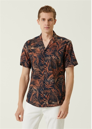 Michael Kors Erkek Lacivert Palmiye Desenli Gömlek S EU