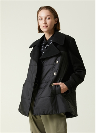 Beymen Collection Kadın Siyah Garnili Kruvaze Kaban 34