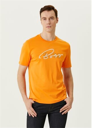 Boss Erkek Turuncu Logo Nakışlı T-shirt S EU