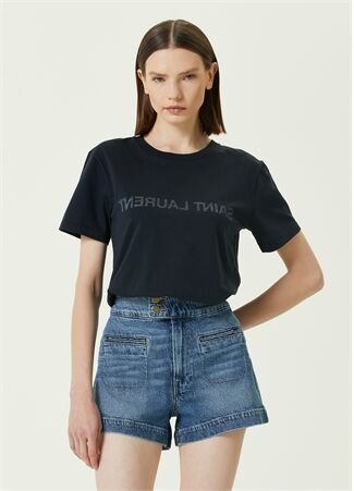 Kadın Lacivert Logolu T-shirt S EU