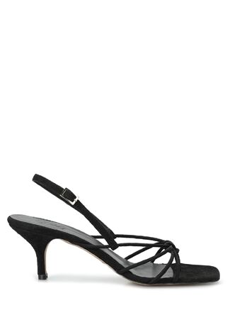 Beymen Club Kadın Siyah Geometrik Bantlı Deri Sandalet 38