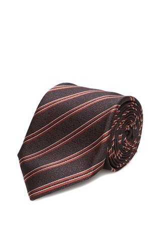 Pal Zileri Erkek Kahverengi Verev Çizgili İpek Kravat EU Pal Zileri Erkek Kahverengi Verev Çizgili İpek Kravat EU