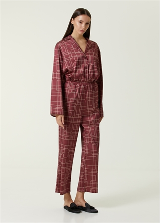 Muse For All Kadın Mariah Bordo Desenli Pijama Pantolon 36 EU