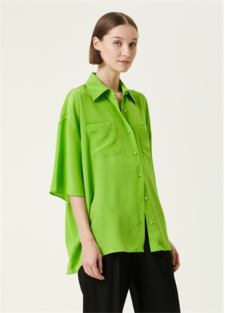 Miu Kadın Yeşil Yarım Kol İpek Gömlek 38 IT Miu Kadın Yeşil Yarım Kol İpek Gömlek 38 IT
