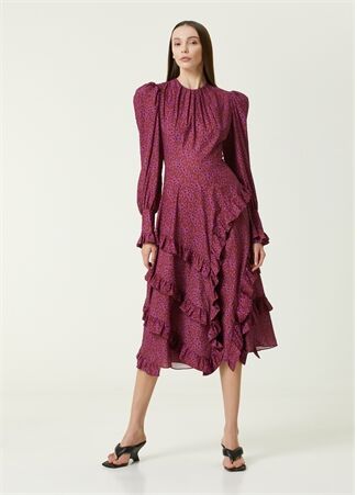 Mergim Kadın Ulla Bordo Fırfırlı Çiçekli Midi Abiye Elbise Eu Mergim Kadın Ulla Bordo Fırfırlı Çiçekli Midi Abiye Elbise Eu