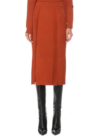 Beymen Collection Kadın Turuncu Ribli Midi Triko Etek S