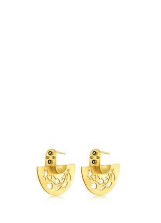Collection-Bars Mücevherat Kadın Yarım Halka Formlu Lale Motifli Altın Rengi Küpe EU Collection-Bars Mücevherat Kadın Yarım Halka Formlu Lale Motifli Altın Rengi Küpe EU