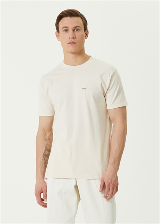 Obey Erkek Krem Bisiklet Yaka Baskılı T-shirt Bej S Eu