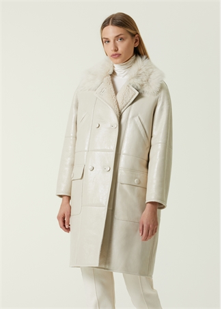 Yves Salomon Kadın Krem Yaka Detaylı Kruvaze Deri Palto Bej 38 FR Yves Salomon Kadın Krem Yaka Detaylı Kruvaze Deri Palto Bej 38 FR