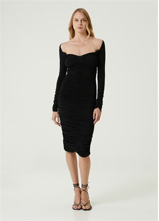 Khaite Kadın Siyah Düşük Omuzlu Midi Elbise S EU