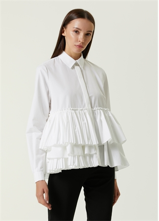 Dice Kayek Kadın Beyaz Pilili Volan Detaylı Gömlek 38 EU