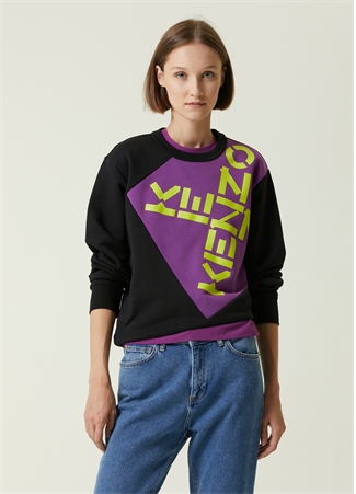Kenzo Kadın Siyah Mor Bloklu Logolu Sweatshirt L EU