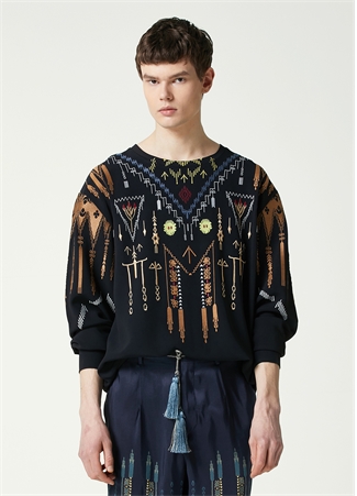 Etro Erkek Siyah Etnik Desenli Sweatshirt L EU