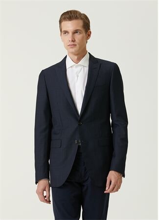 Pal Zileri Erkek Lacivert Kelebek Yaka Kareli Yün Ceket 48 IT