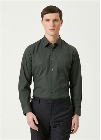 Pal Zileri Erkek Yeşil Geometrik Desenli Gömlek 40 IT