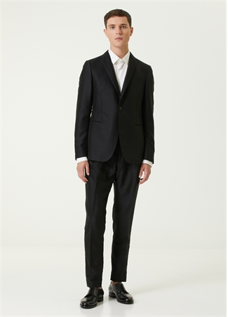 Palzileri Lab Erkek Siyah Geometrik Desenli Yün Takım Elbise 50 IT