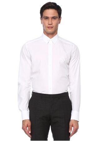 Dolce&Gabbana Erkek Beyaz Açık Yaka Logo Nakışlı Gömlek 39 IT
